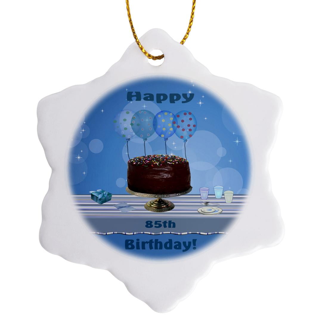 85Th Birthday Party With Chocolate Cake And Blue Balloons, 3 inch ...