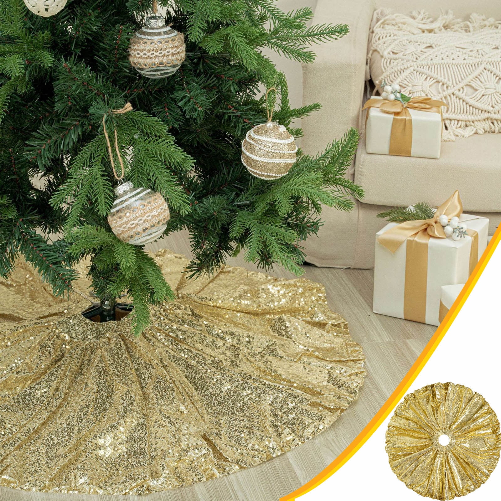85cm Gold Sequin Christmas Tree Skirt Holiday Decoration Cloth Festive ...