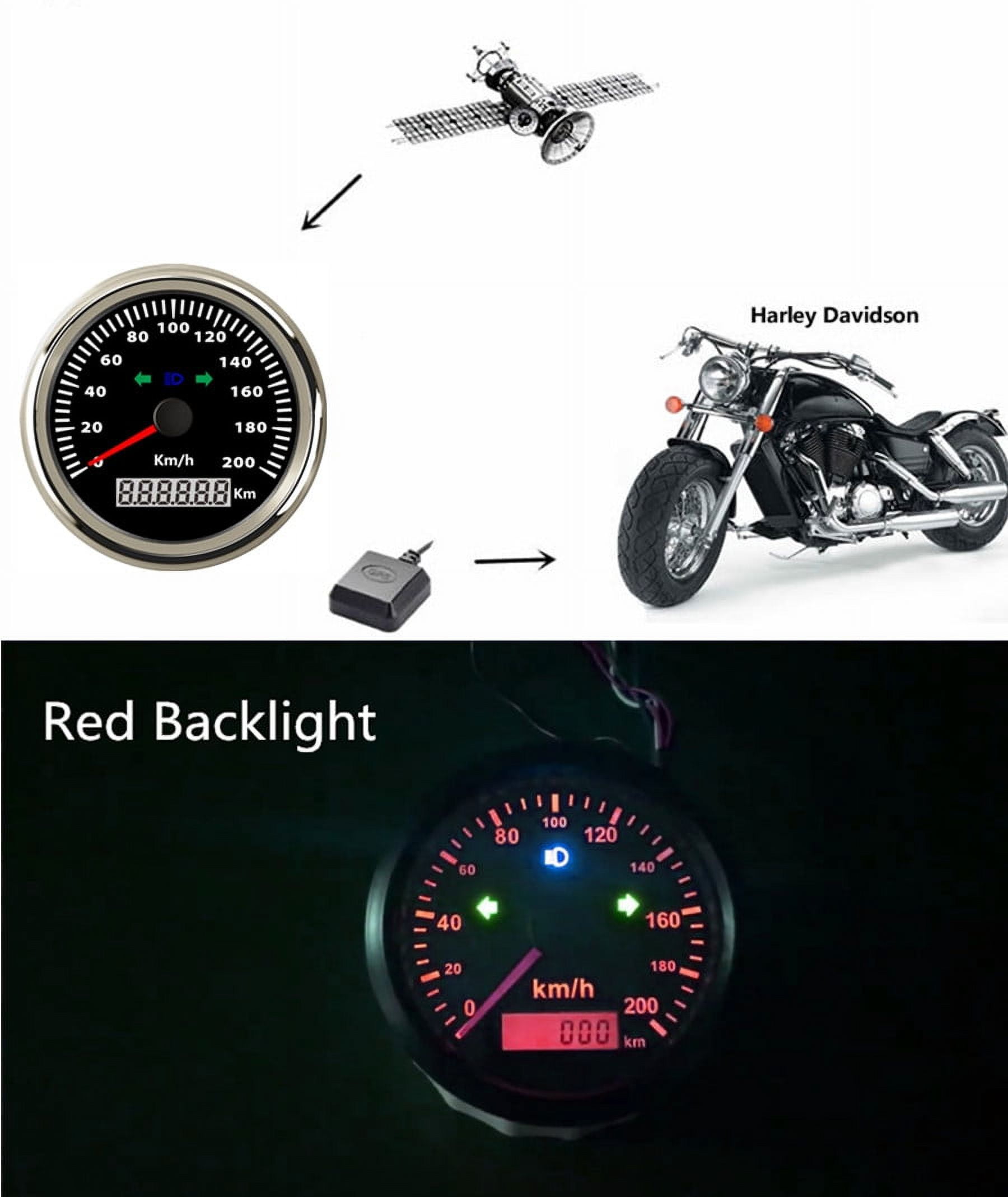 85mm 3 3/8'' LED Motorcycle Car GPS Speedometer Odometer 200km/h KPH ...