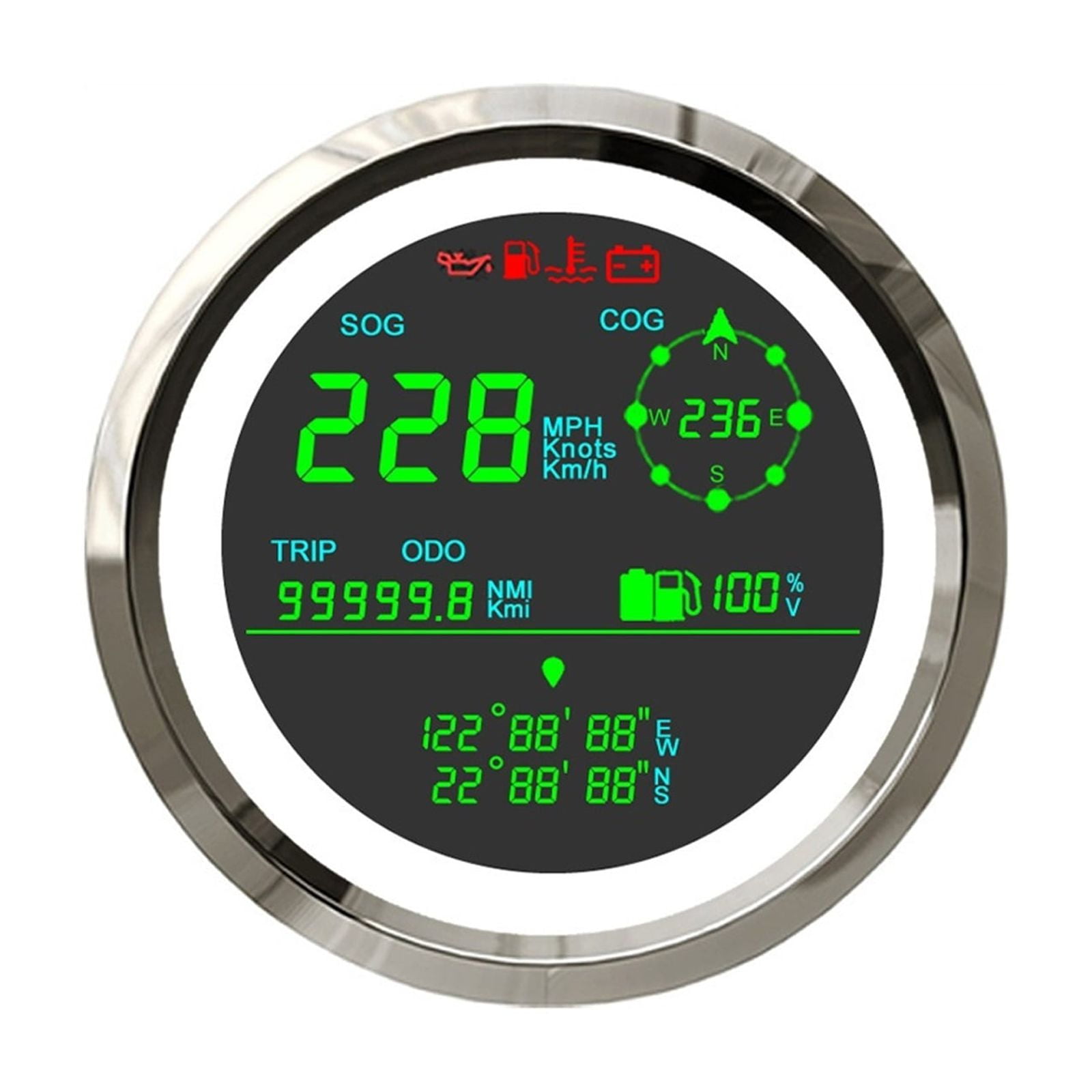85mm LCD GPS Speedometer 0-299km/h MPH Knots Odometer Compass With Fuel ...
