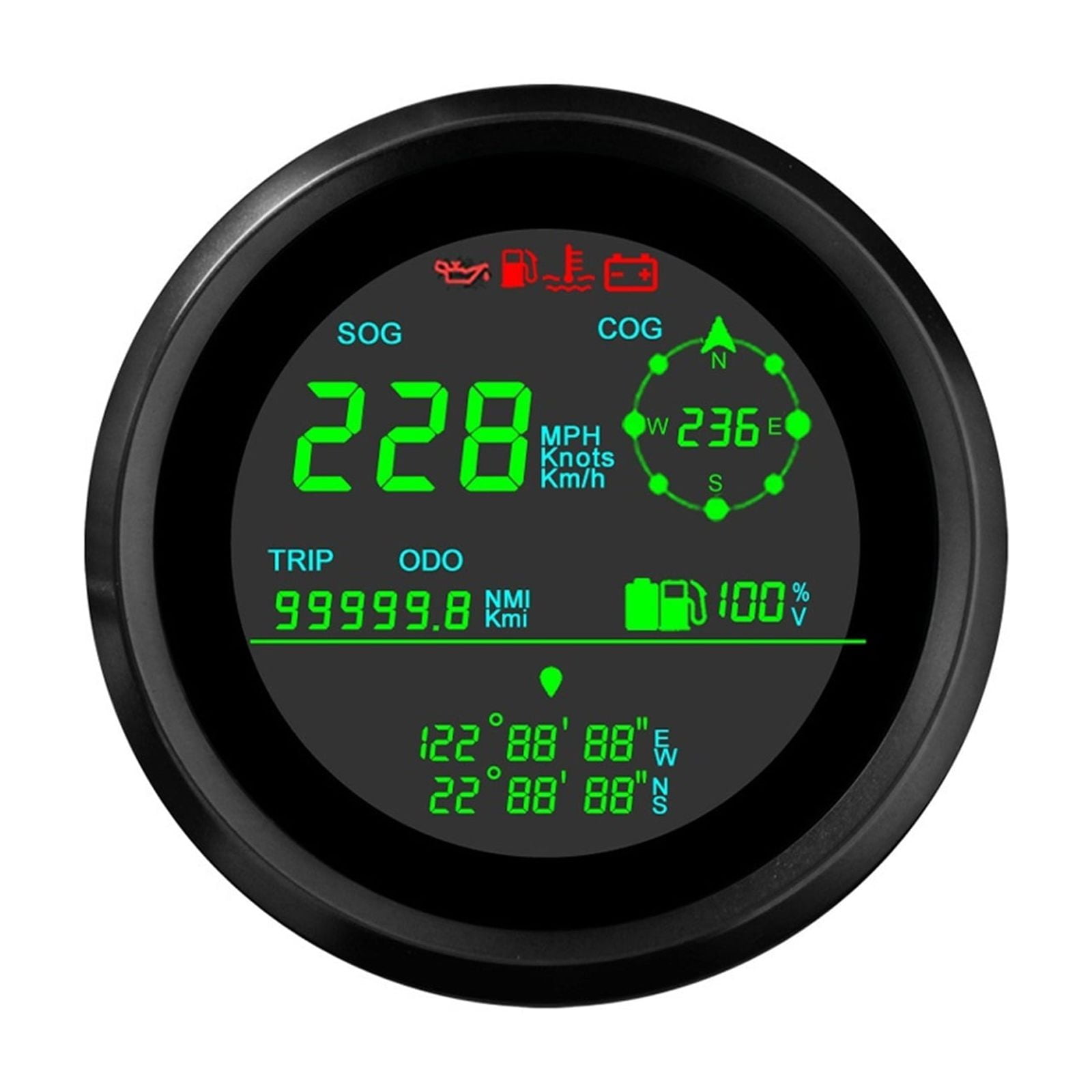 85mm LCD GPS Speedometer 0-299km/h MPH Knots Odometer Compass With Fuel ...