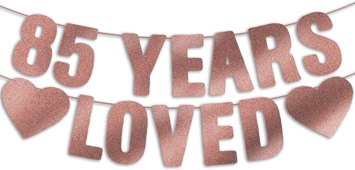 85th Birthday Banner - Rose Gold Glitter, Happy 85th Birthday Party ...
