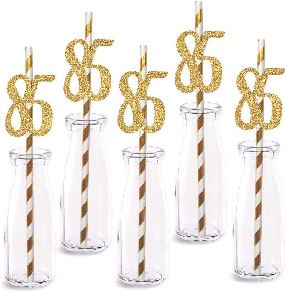 85th Birthday Paper Straw Decor, 12pcs Real Gold Glitter Cut-Out ...