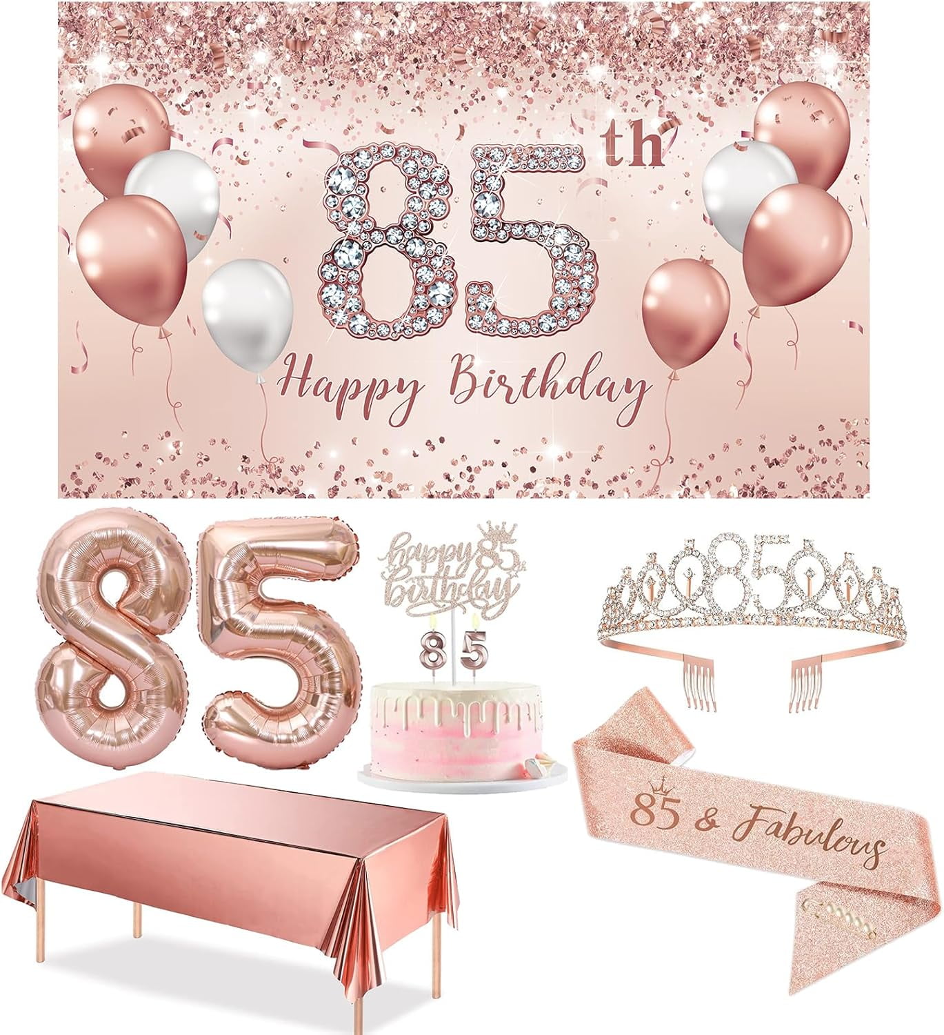 85th Birthday Party Decoration Set, Including Shiny Numbered Backdrop ...