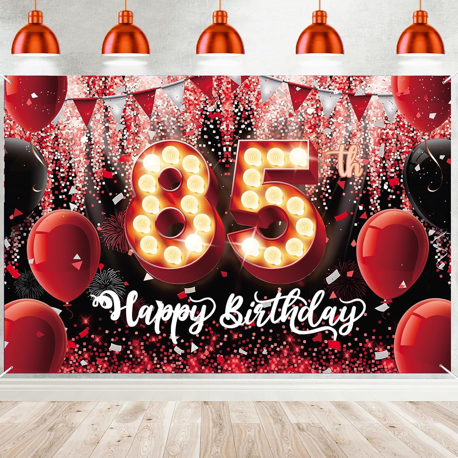 85th Happy Birthday Banner Red Sequin Balloon Banner Backdrop for Man ...