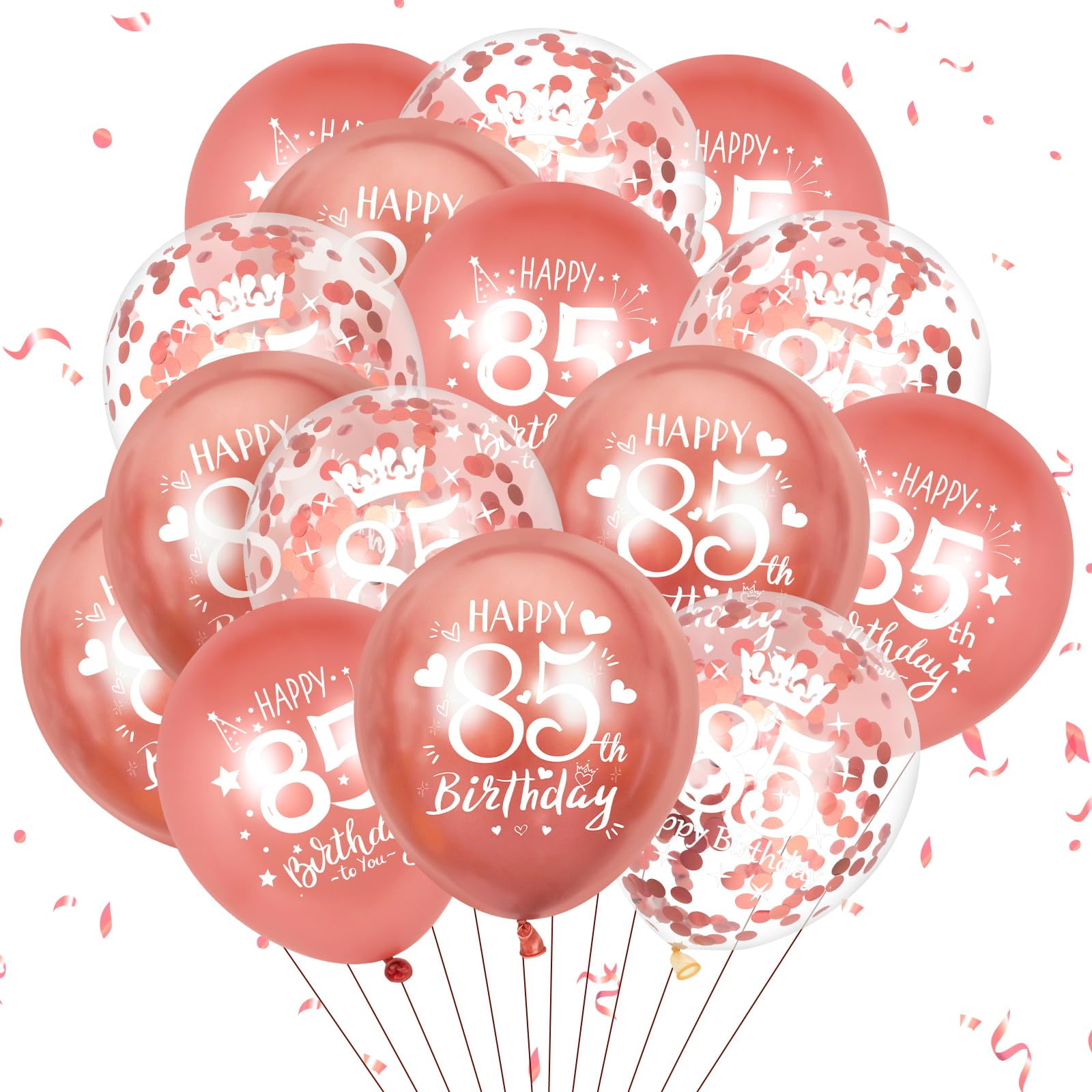 85th Latex Birthday Balloons,15 Pcs Rose Gold Happy 85th Birthday ...