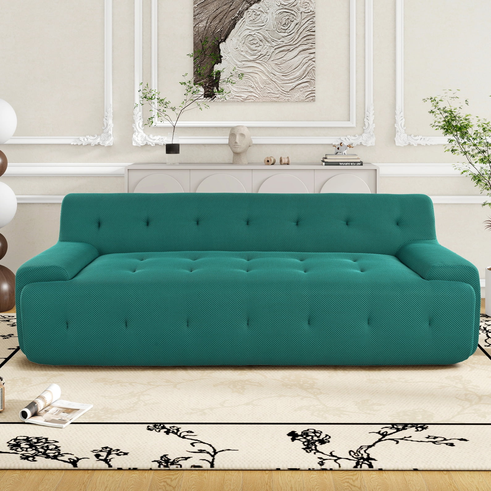 86.2 Inch Minimalist Tufted Upholstered Sofa, 3 Seat Modular Lounge ...