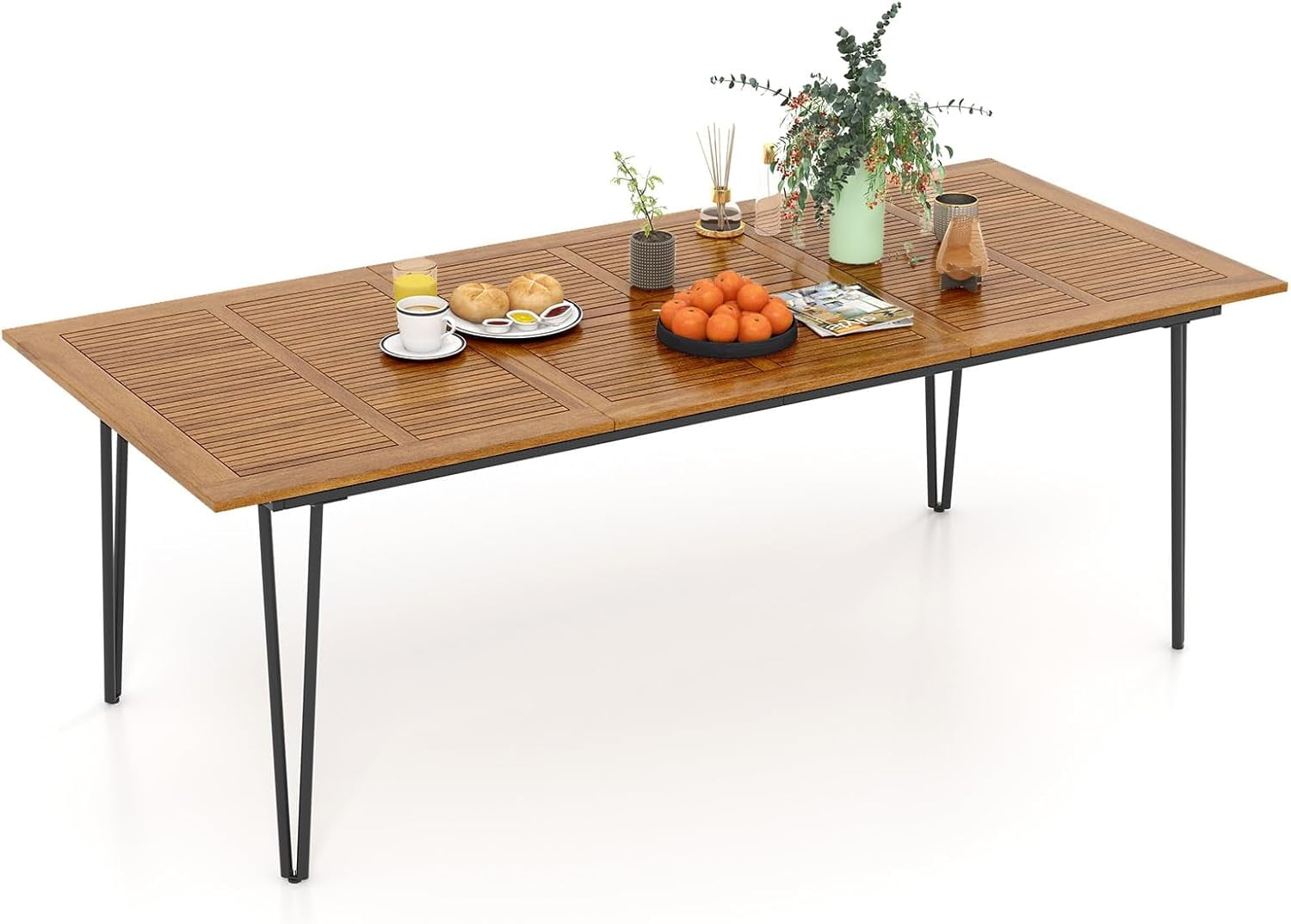 86.5-Inch Patio Dining Table, Indoor & Outdoor Dining Table w/Acacia ...