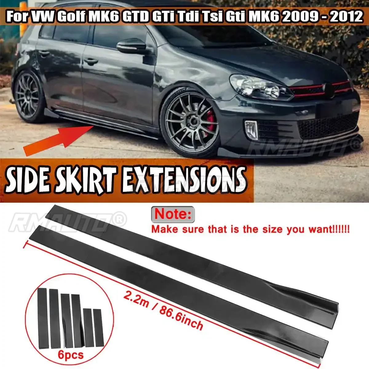 86.6'' 2.2m Black/Carbon Car Side Skirt Extension Lip Spoiler For VW ...