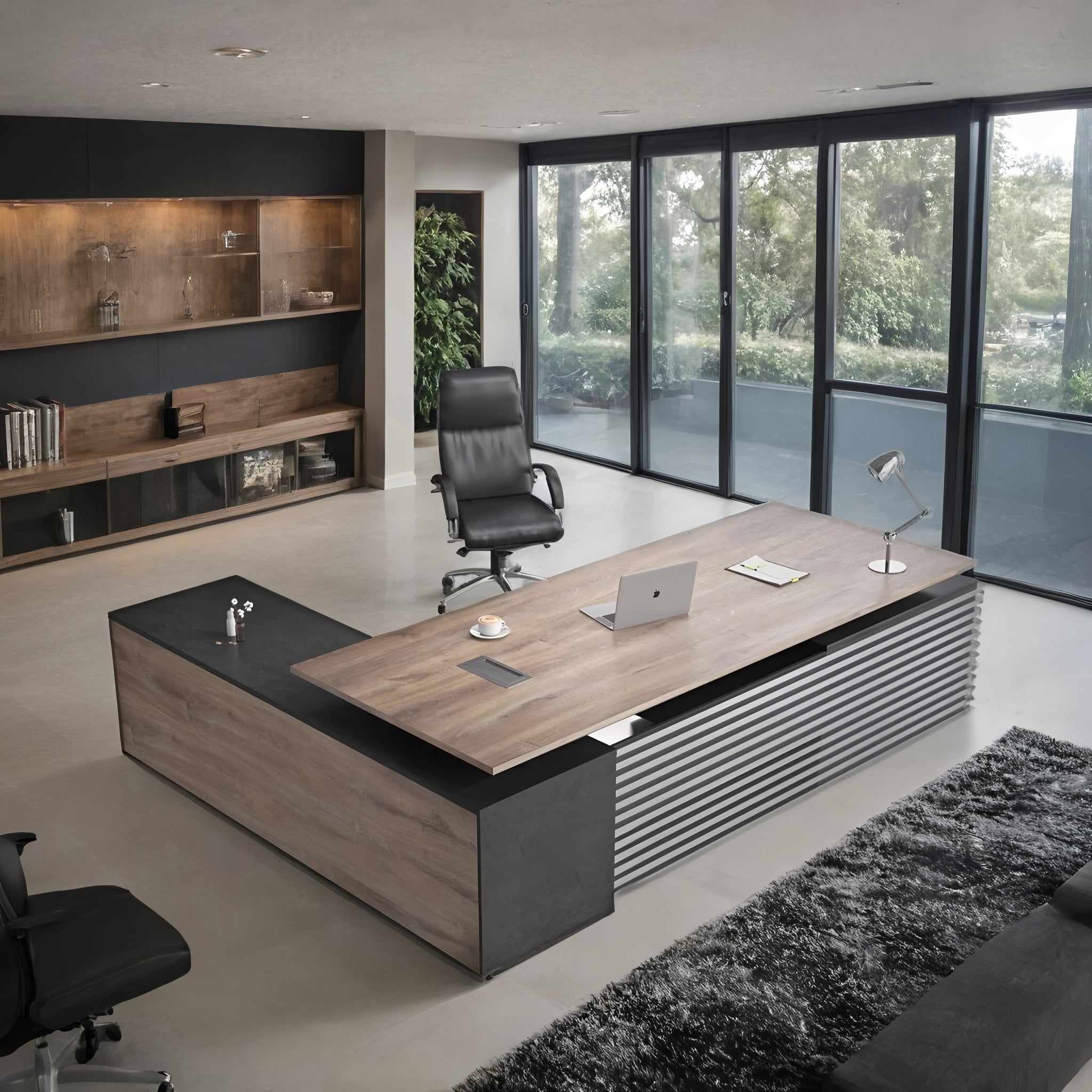 86.6" Adjustable Height Executive Desk with File Cabinets 3 Drawers ...