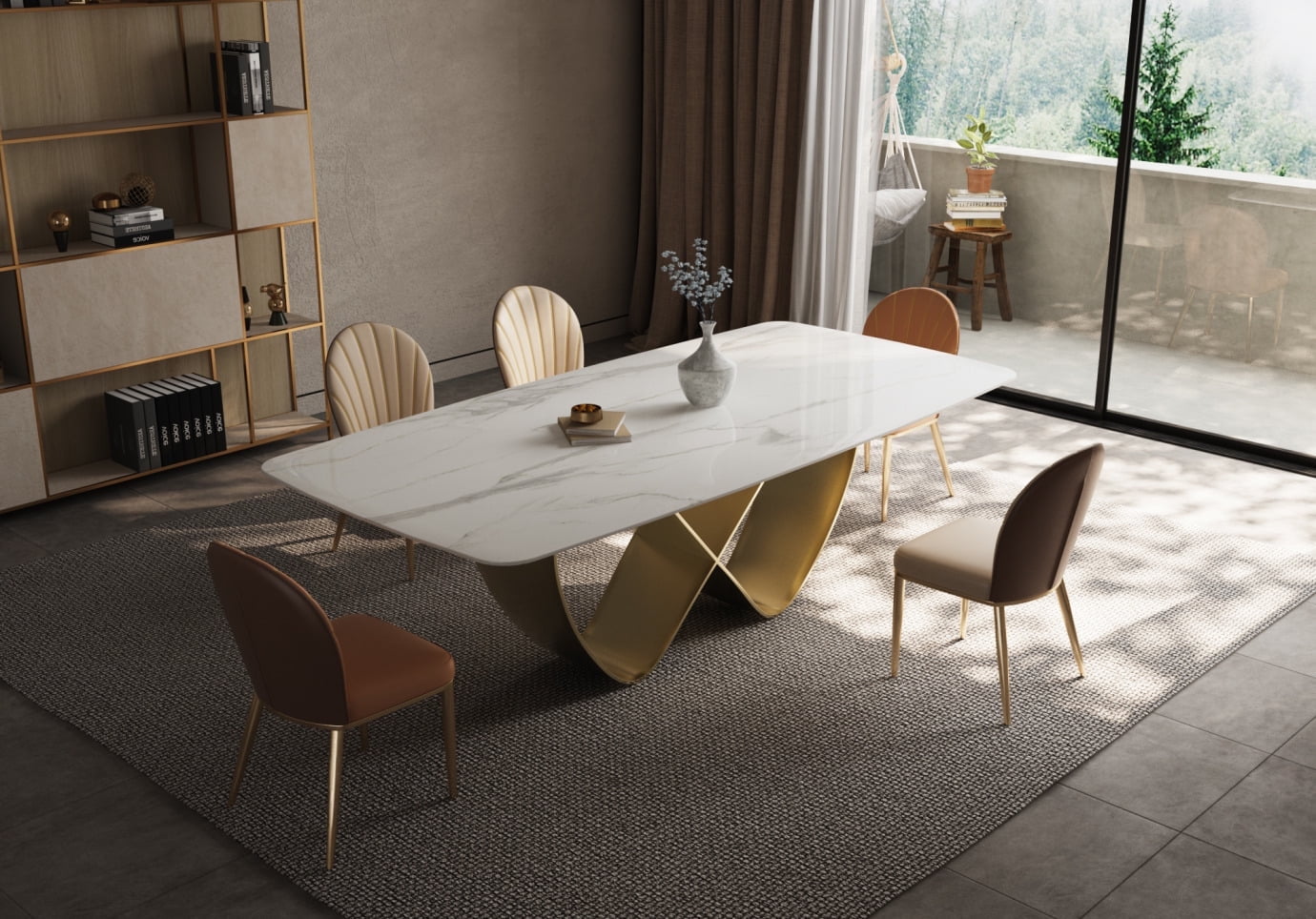 86.6" Geometric Design Dining Table, Modern Luxury Kitchen Table 8 ...