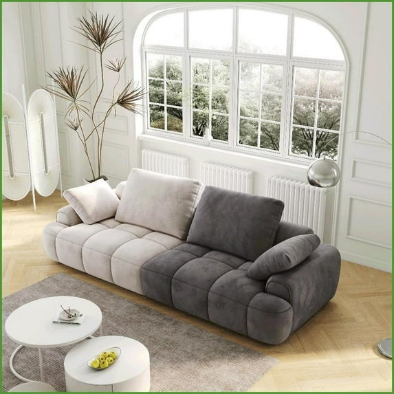 86.6'' Modern Two-Seat Living Room Sofa – Beige & Grey Thickened Suede ...