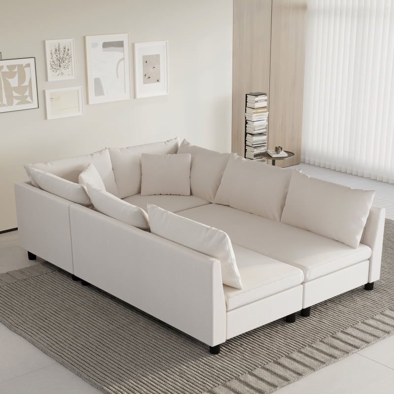 86*60'' Modular Sectional Sofa Bed,Chenille Couch Set with Pillows,Free ...