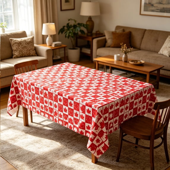 86.61"×51.18" PE Tablecloth, Red Maple Leaf Checkered Disposable ...