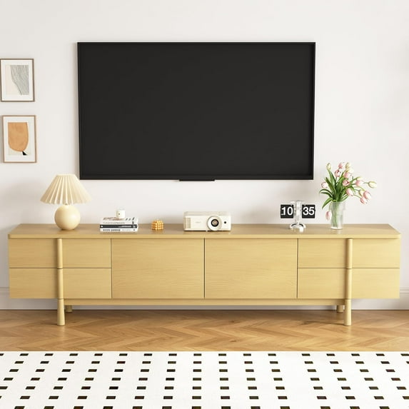 86.81" Modern TV Stand with Solid Wood Handles and Legs, Media Console ...