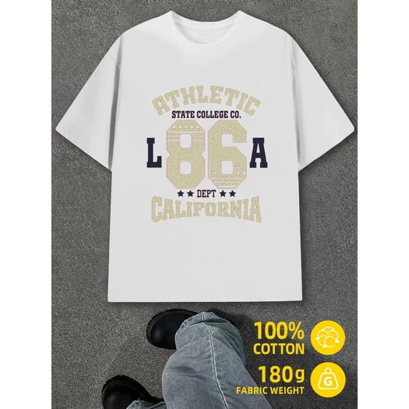 86 California Tee men's white 180G 100% Cotton summer and spring season ...