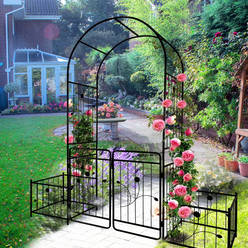 86'' H Garden Arch Arbor with Entry Door, Heavy Duty Metal Arbour ...