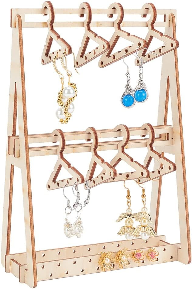 86 Holes Earring Organizer Holder Rack with Mini Hangers, Wood Earring ...
