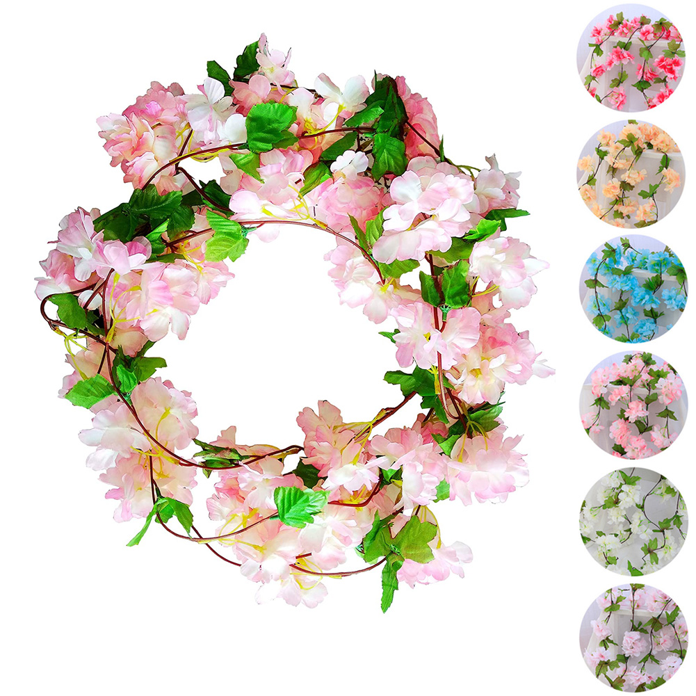 86 Inch Cherry Blossom Garland Hanging Vine, Artificial Flower Fake ...