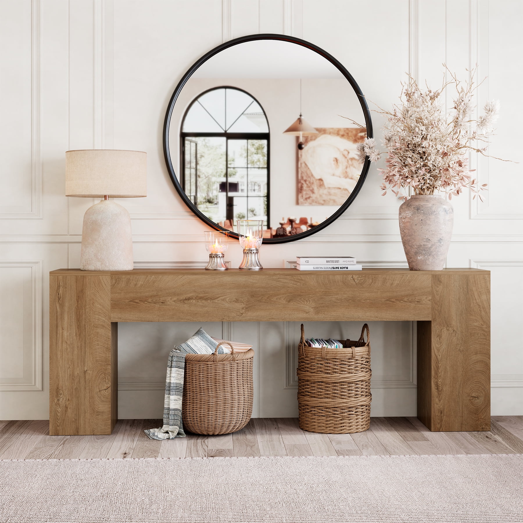 86-Inch Extra Long Console Table for Entryway, Wooden Behind Couch ...
