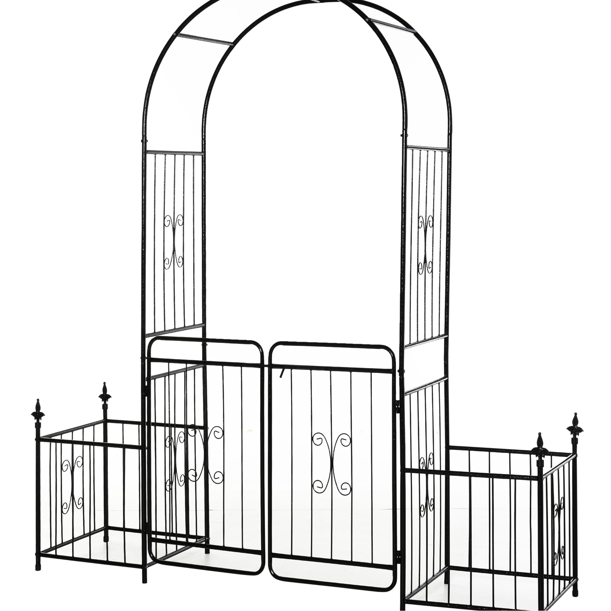 86" Metal Garden Arch With Trellis Sides, Locking Gate, Planter ...