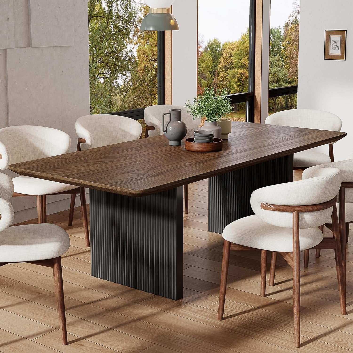 86" Modern Dining Table for 8-10, Classic Brown Wood Rectangle Dining ...