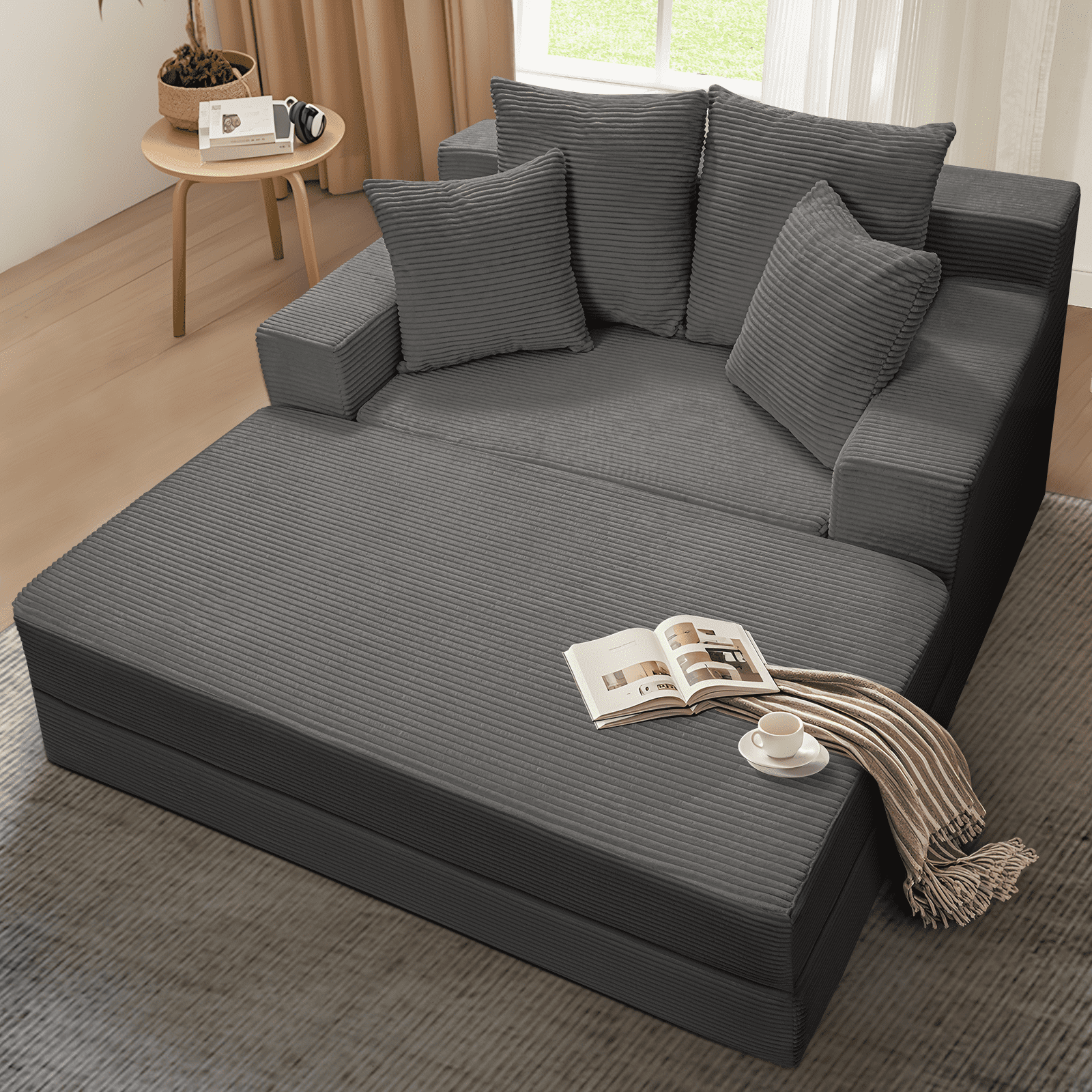 86” Oversized Chaise Lounge Chair,Corduroy 4 in 1 Chase Lounge Chair ...