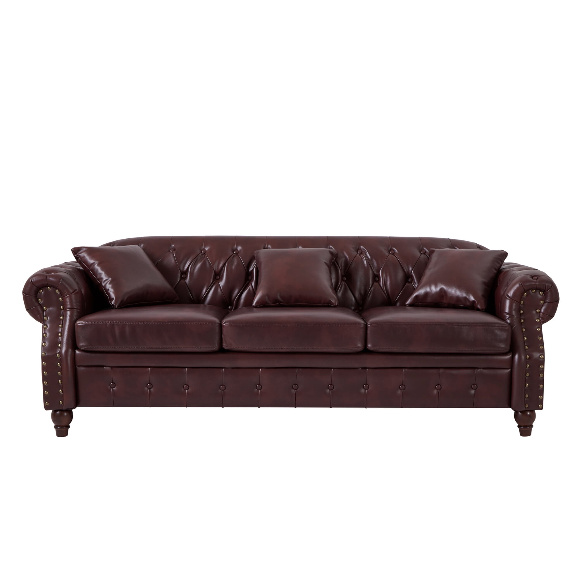 86" PU Leather Chesterfield Sofa with Storage Seats, Modern Tufted 3 ...