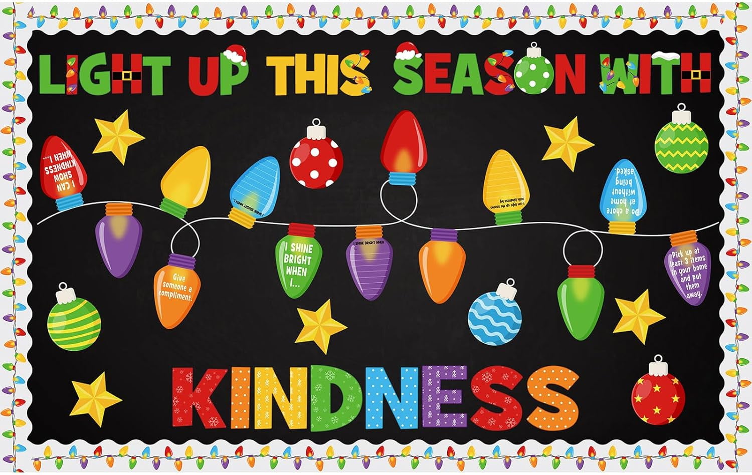 86 Pcs Christmas Bulletin Board Decorations with Light Bulb Borders ...