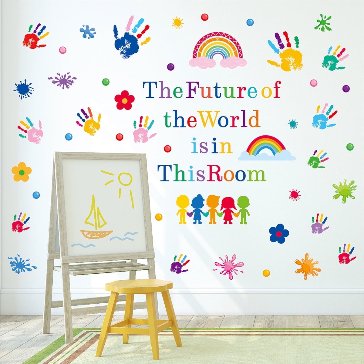 86 Pcs Colorful Handprints Splash Rainbow Decals Removable Multi-color ...