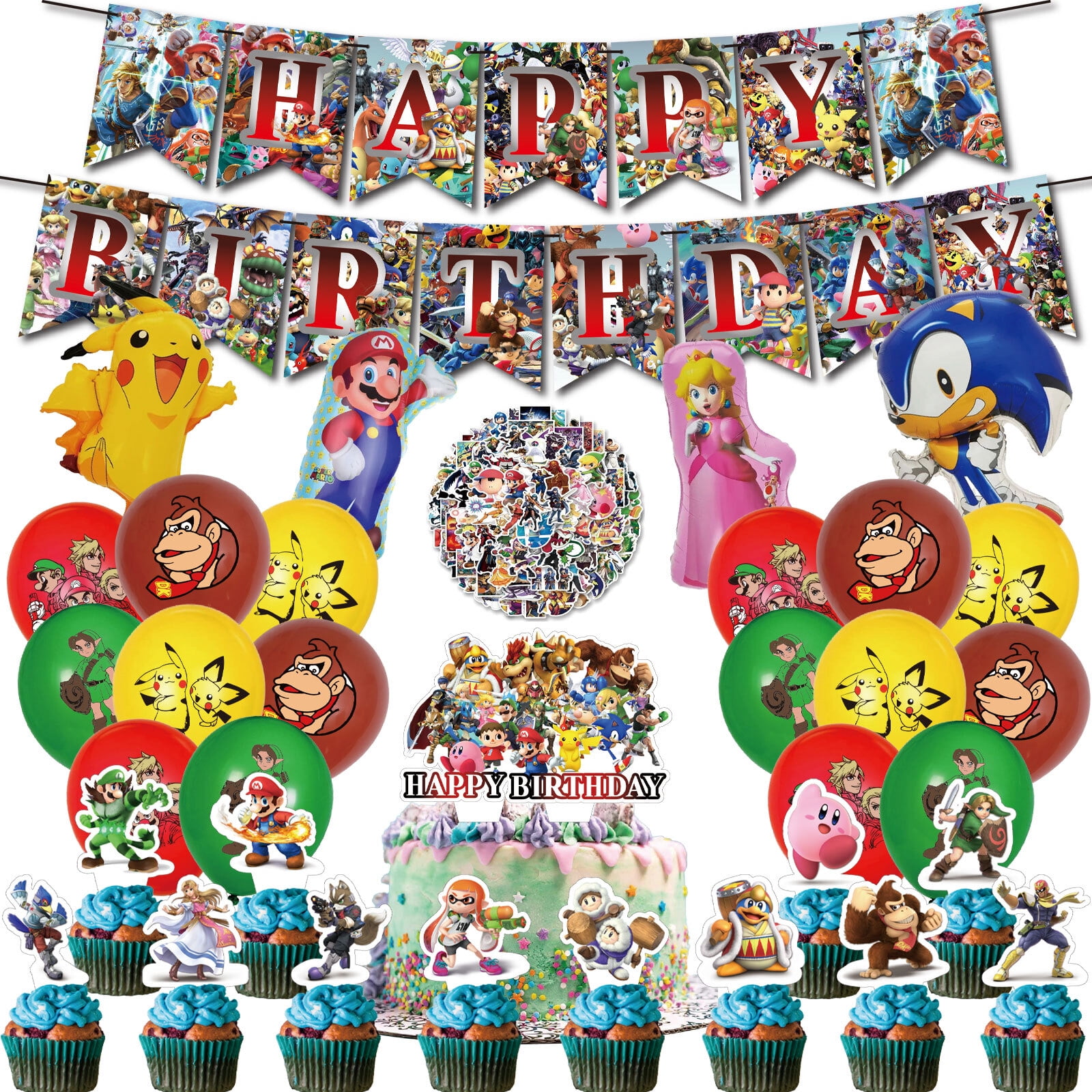 86-Pcs For Super Cartoon For Smash Bros-Themed Party Decoration Set ...