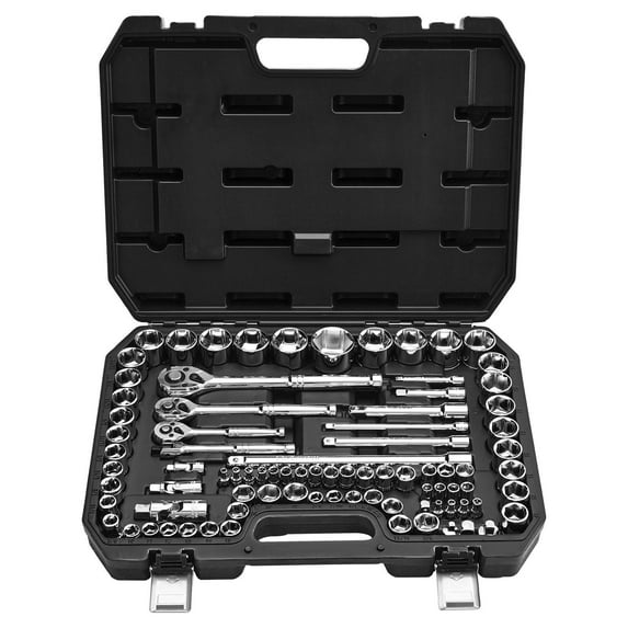 86-Piece Mechanic Tool Kit: 3/8, 1/4, 1/2 Inch Drive Socket and Ratchet ...