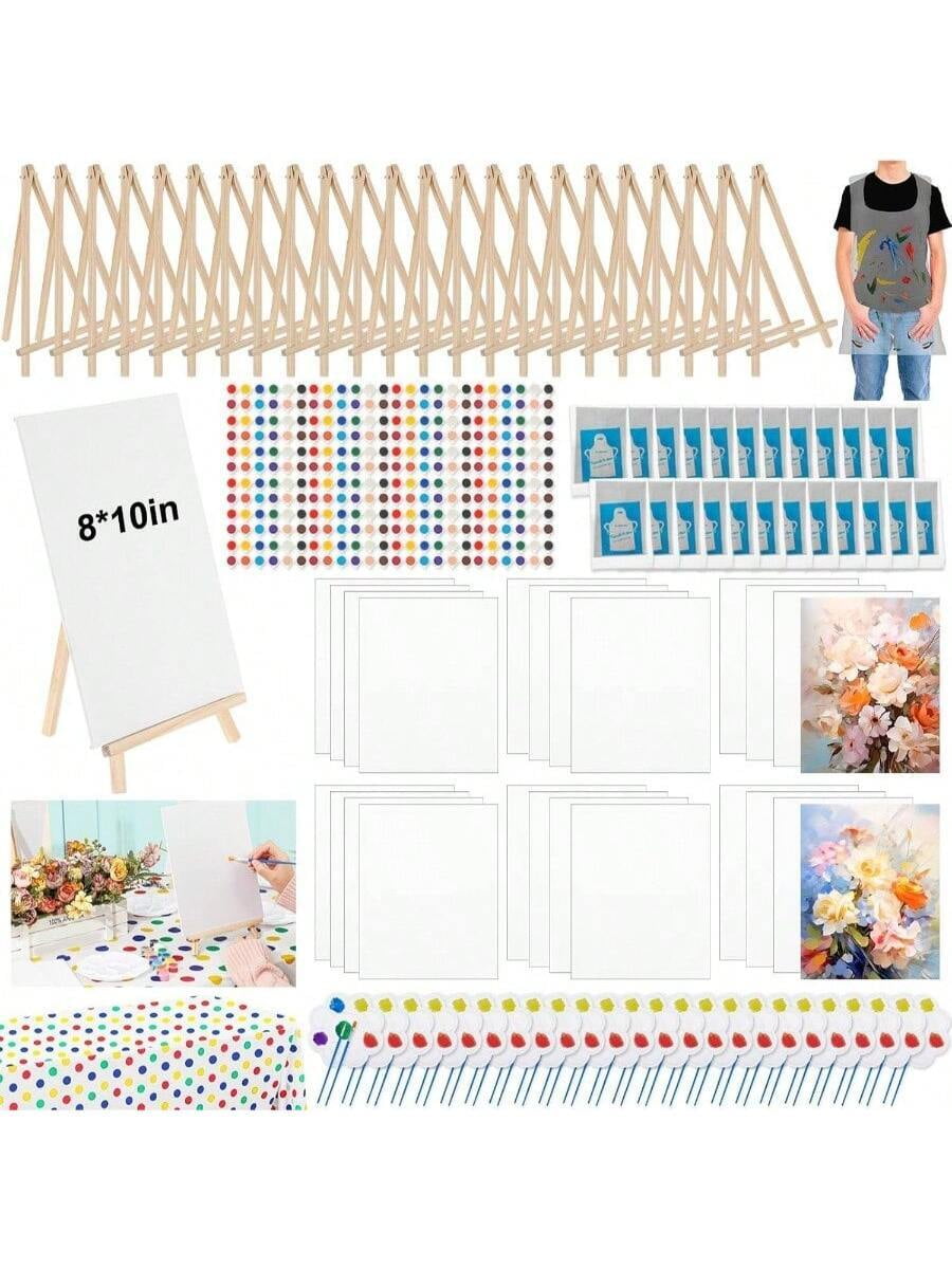 86 Pieces Canvas And Easel Set Party, Small Canvas Painting Kit ...