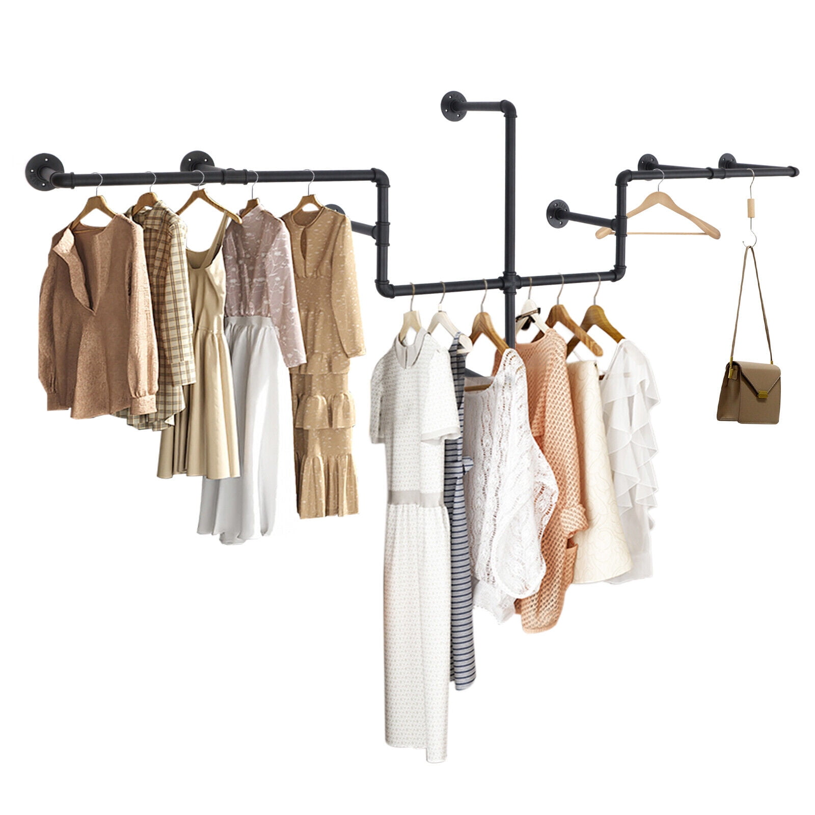 86" Pipe Wall Mounted Clothes Garment Rack Clothes Rack Hanging Rod ...