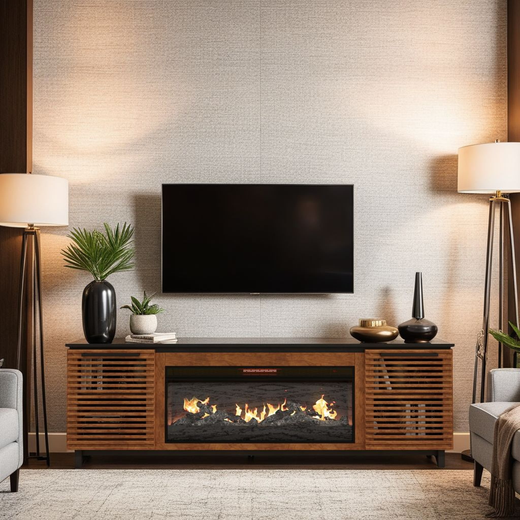 86 inch Fireplace TV Stand Console for TVs up to 100 inches, Minimal ...