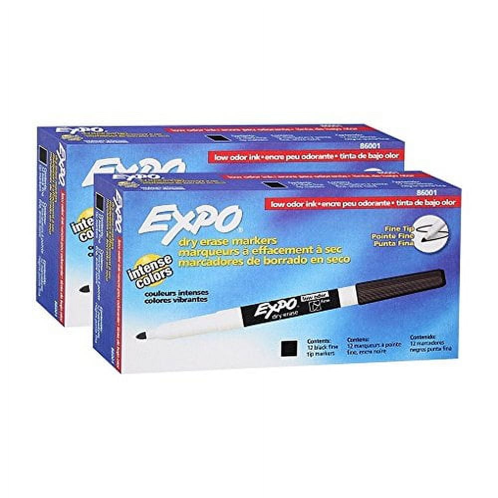 86001 Low Odor, Fine Tip, Black, Dry, Erase Marker, 2 Packs of 12, Bold ...