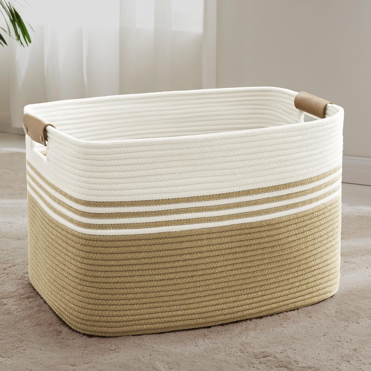 86L Extra Large Laundry Basket with Leather Handles for Living Room ...