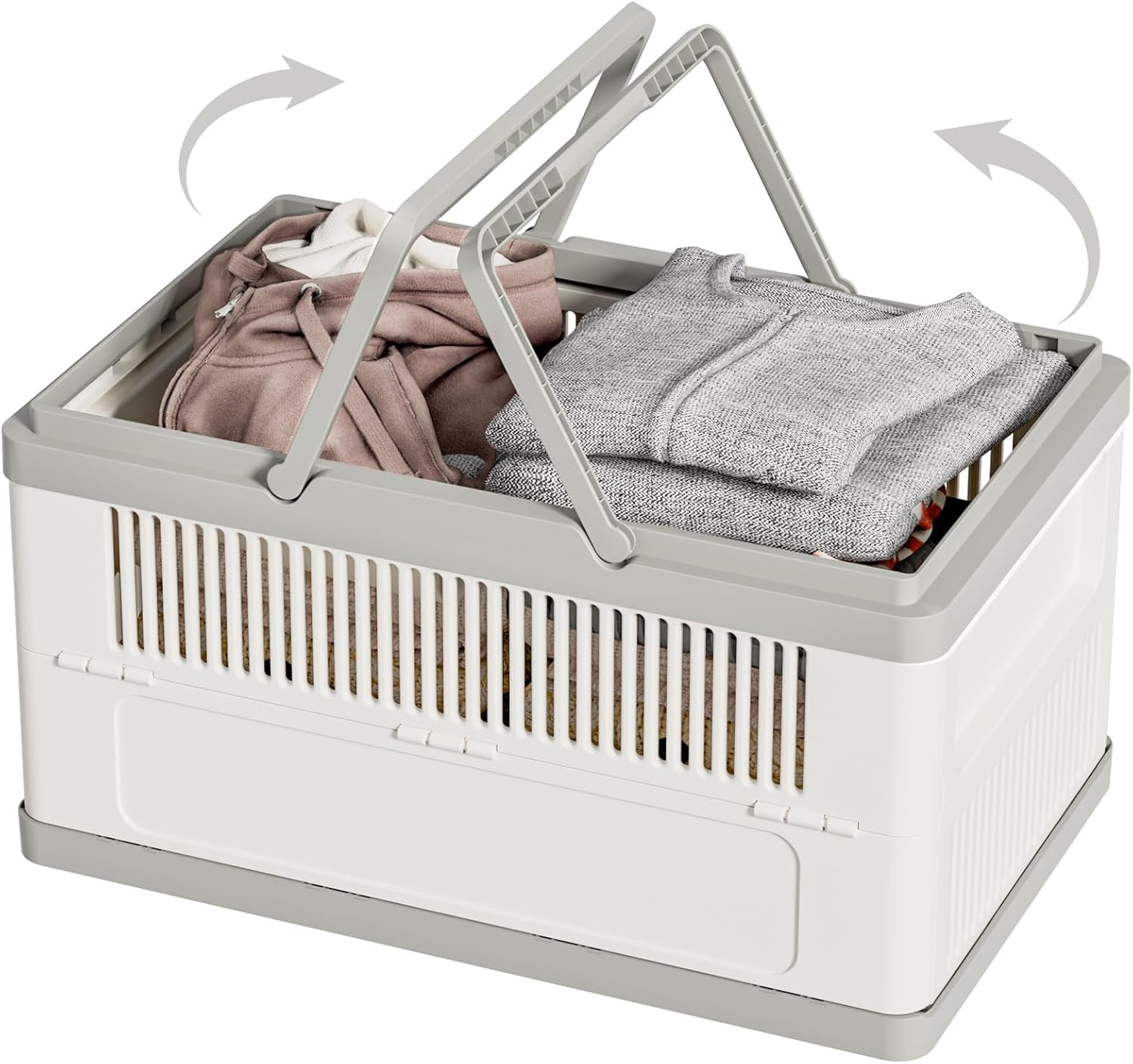 86L Large Foldable Laundry Basket Plastic, Stackable Storage Bins with ...