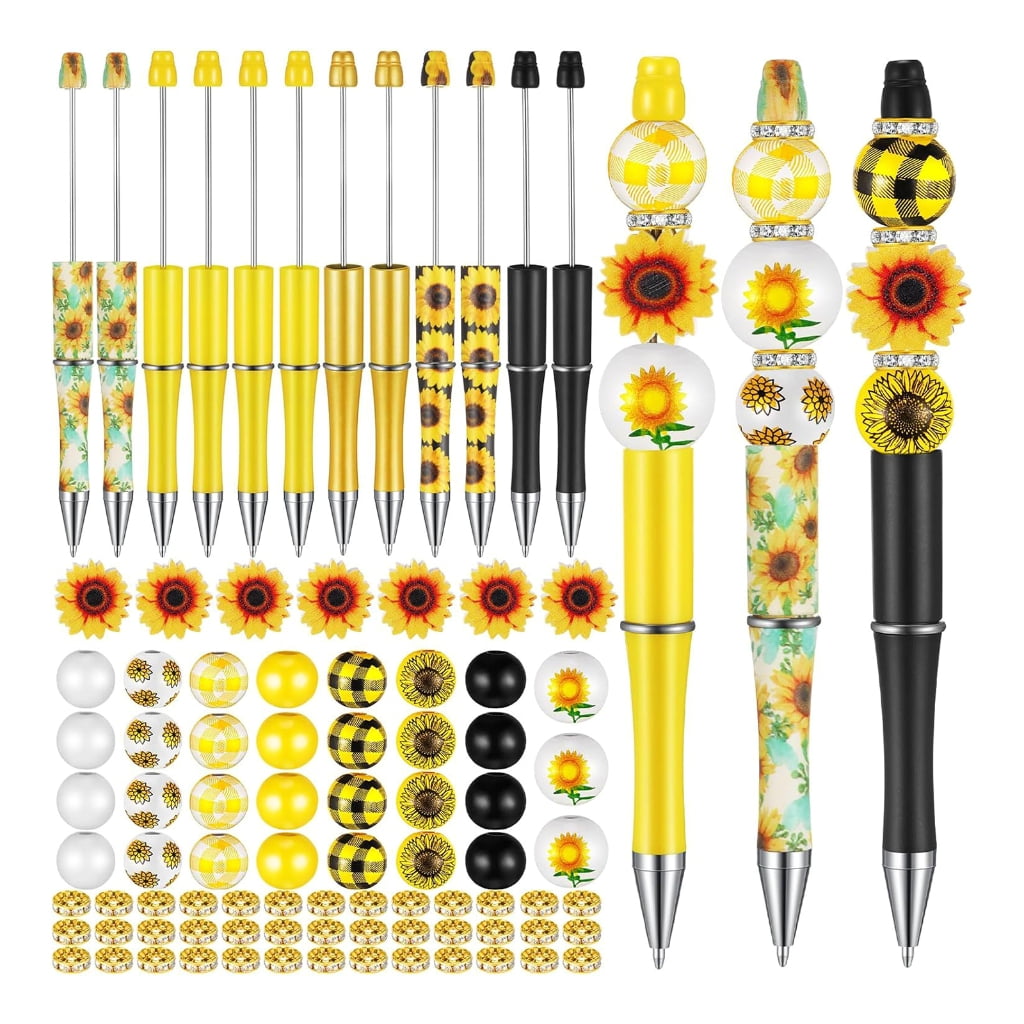 86Pcs DIY Beadable Ballpoint Pen with Floral Beads, Rhinestone Beads ...