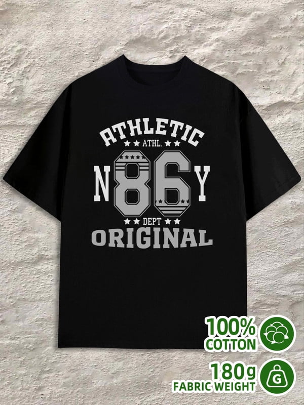 86Y Athletic Tee mens black 180G 100% Cotton Daily and weekend wear ...