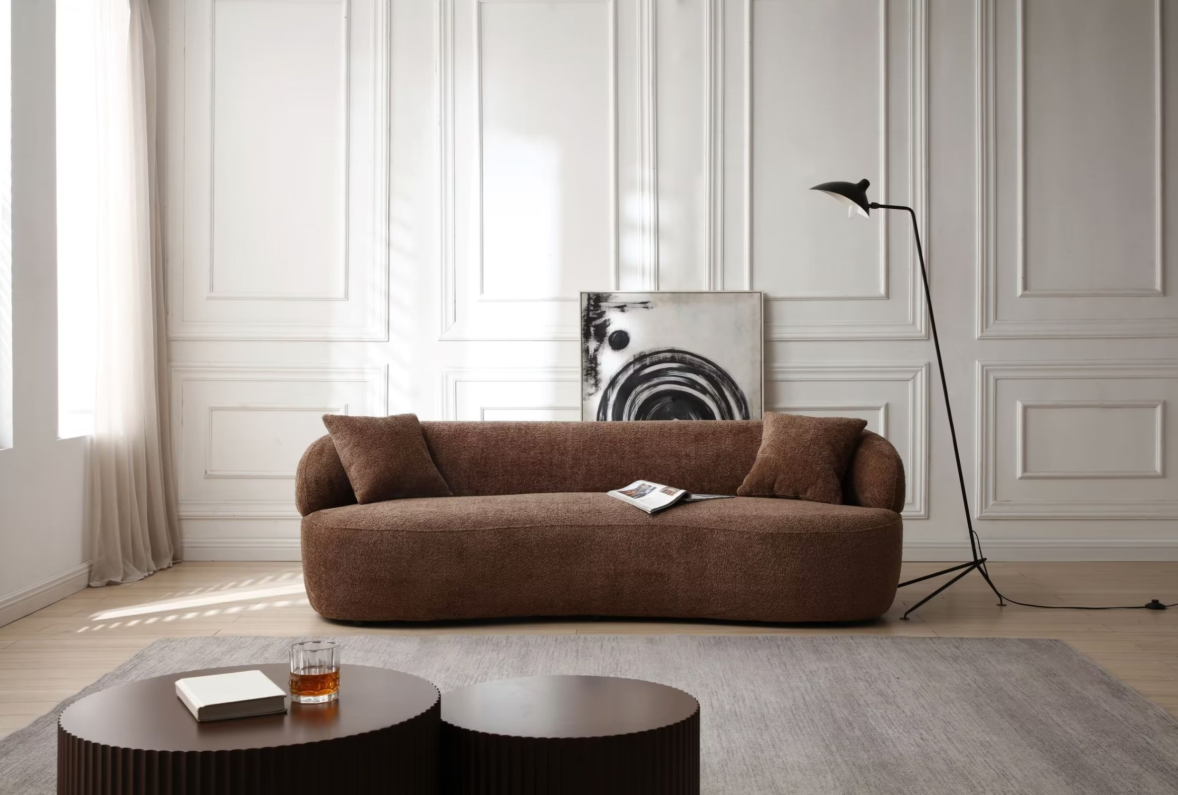 86inch Curved Sofa, Boucle Fabric Upholstered Couch, Luxury 3 Seater ...