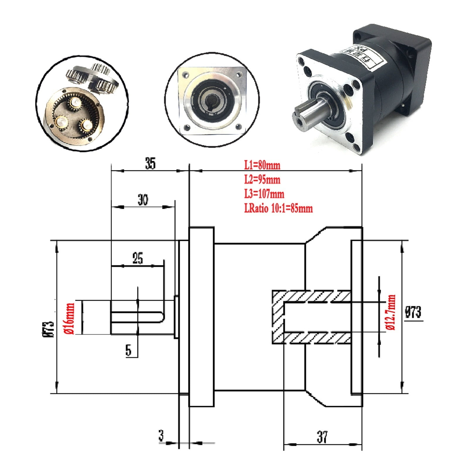 86mm Nema34 Planetary Reducer Speed Ratio 3:1,5:1,10:1 Input 12.7/14mm ...