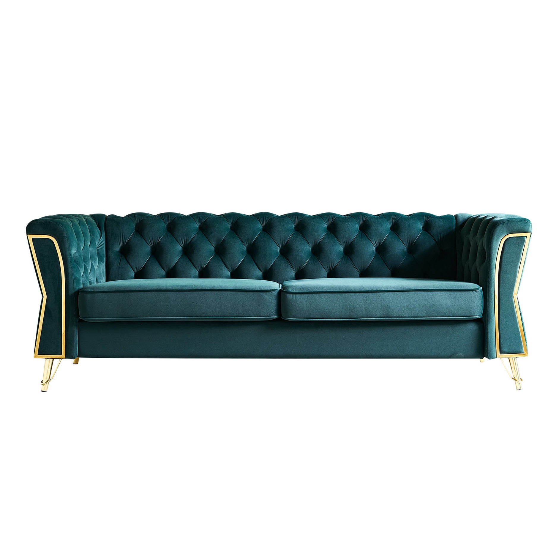 87.4 Inch Velvet Living Room Couch, Solid Wood Frame, High Foam, Flared ...