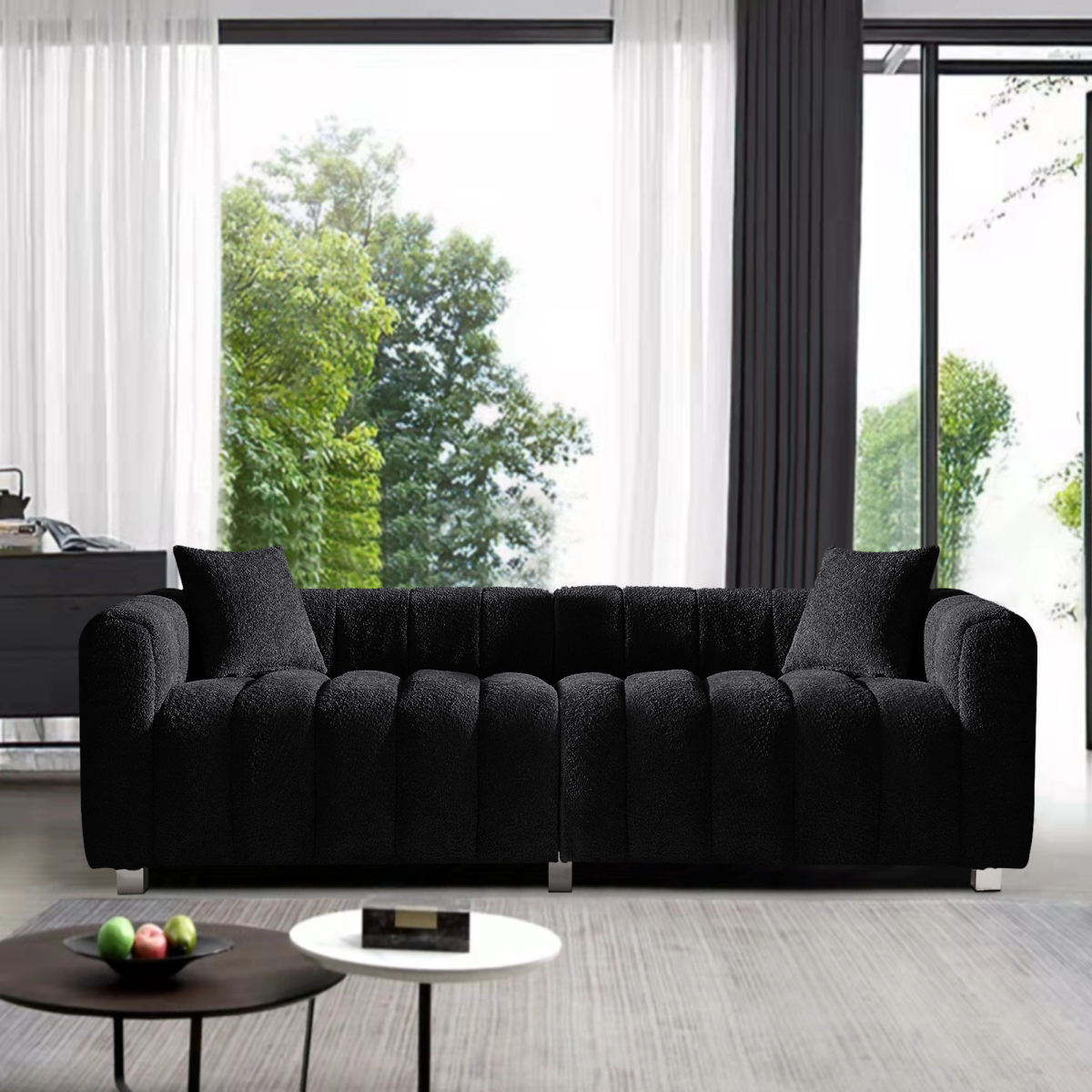 87.4'' Premium Velvet Sofa 3-Seater Loveseat, Modern Bubble Upholstered ...