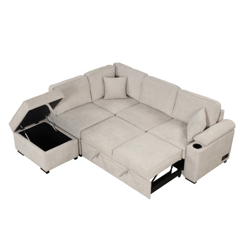 87.4" Sleeper Sofa Bed, 2 in 1 Pull Out Sofa Bed with Storage Ottoman ...