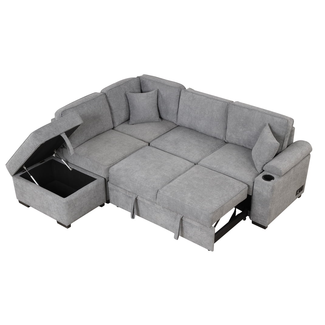 84" Sleeper Sofa Bed,2 in 1 Pull Out Sofa Bed with Storage Ottoman,L ...