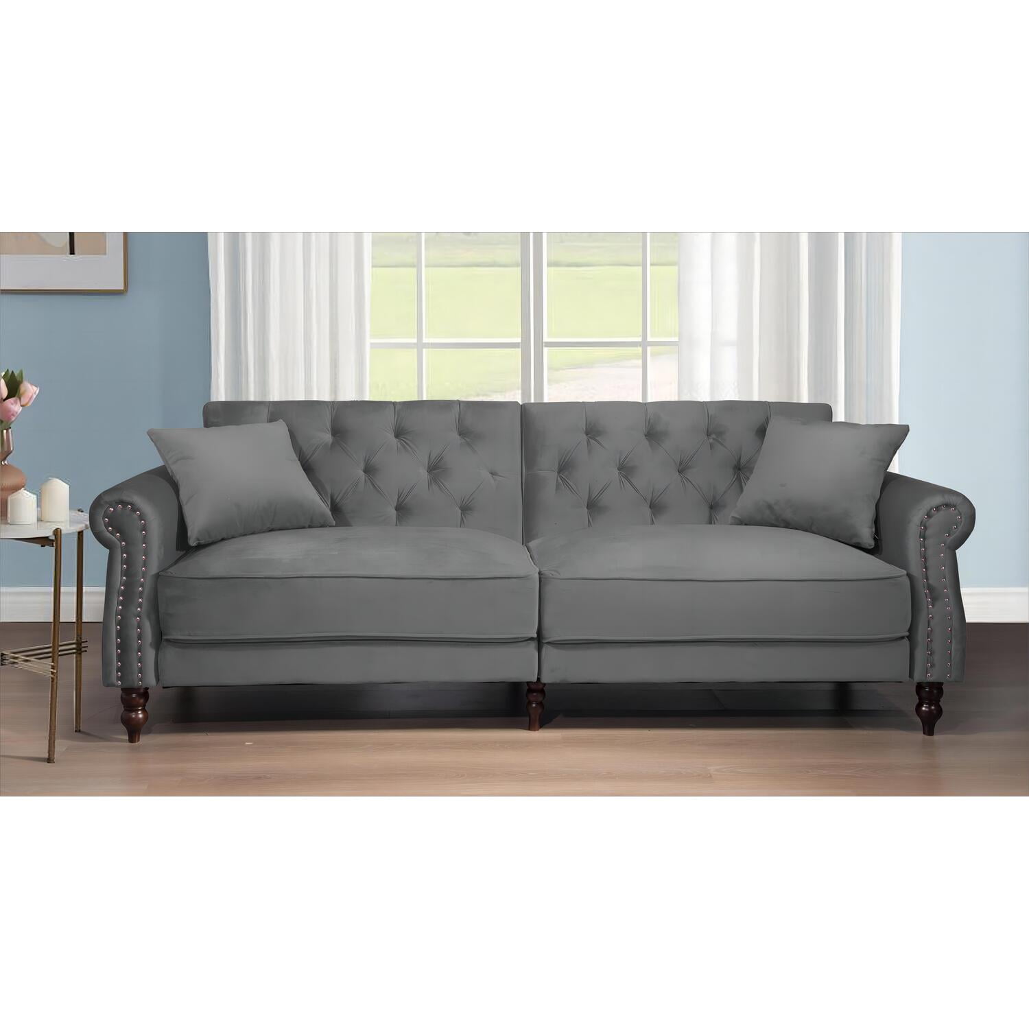 High-Quality Wine Red Velvet Convertible Sofa Bed with High-Density ...