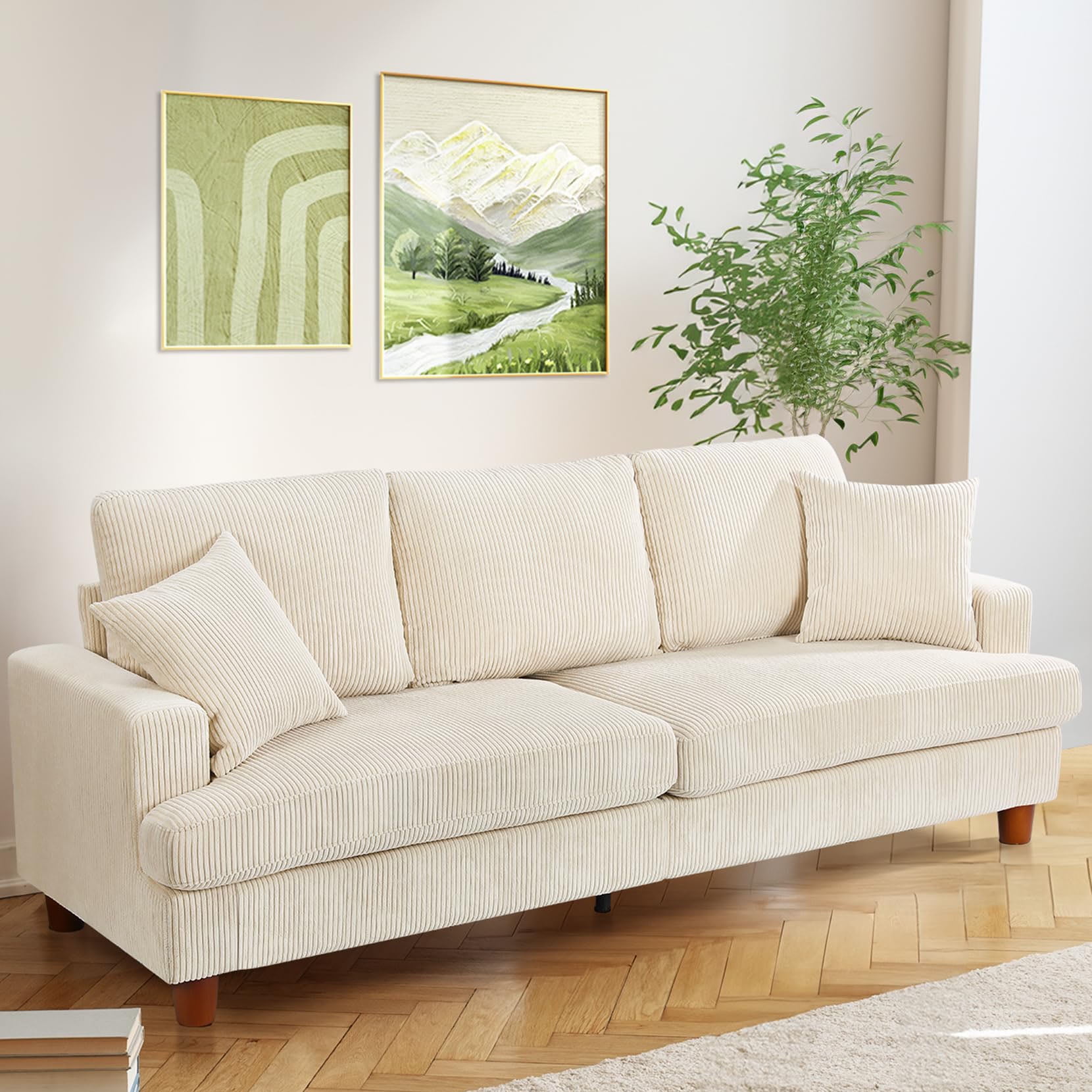 "Neche Comfy 87"" Corduroy 3-Seater Sofa, Extra Deep Seats, Upholstered ...