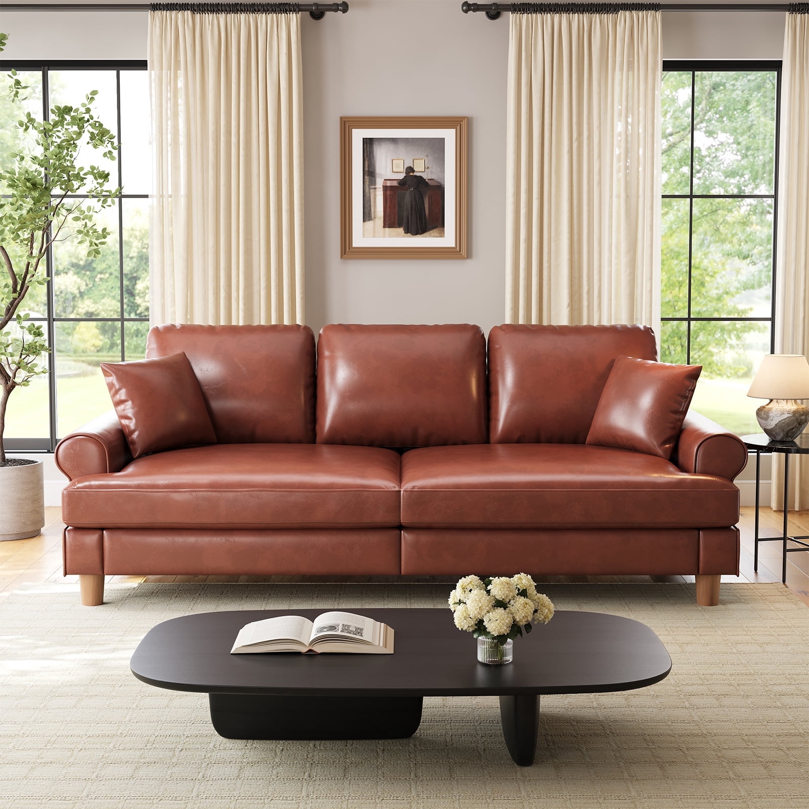 HOMRELEXA 87" PU Leather Couch, Comfy Deep Seat Sofa for Living Room ...