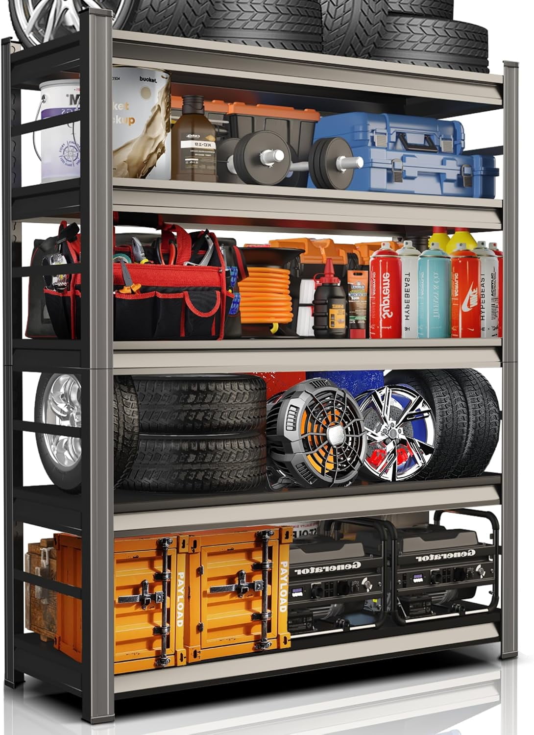 87" H Metal Garage Shelving Unit, Heavy Duty Steel Storage Rack with ...